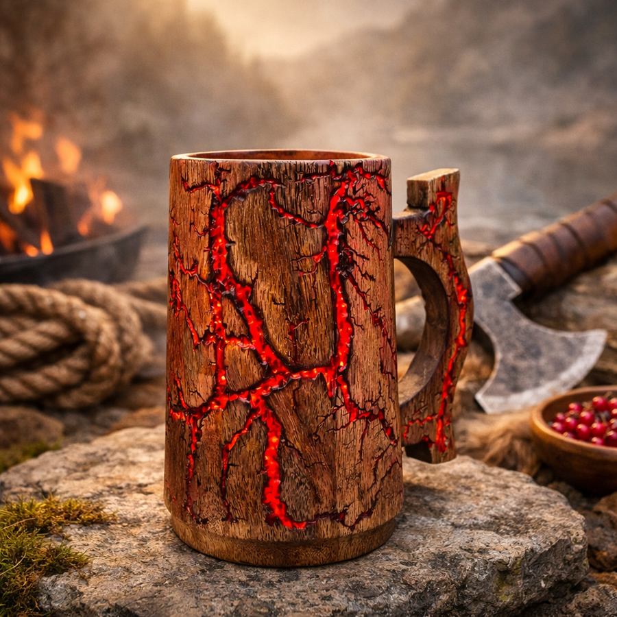 Crimson Forge Mug Viking Inspired Wooden Drinking Mug – Modern Viking