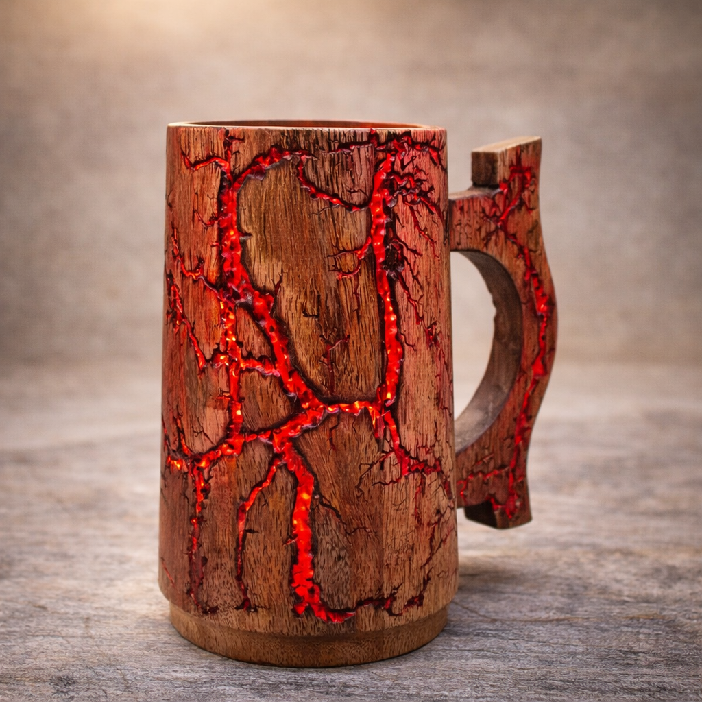 Crimson Forge Mug Viking Inspired Wooden Drinking Mug – Modern Viking